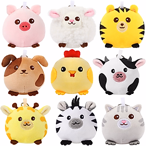 Skylety 9 Pcs Mini Plush Stuffed Animals Bulk 3.15 Inch Cute Soft Decompress Animals Plush Toys for Baby Shower Birthday Party Gifts Classroom Prizes Easter Basket Stuffers (Mixed Animals)