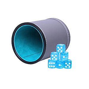 Dice Cup Set PU Leather and Felt-Lined, Quiet Shaking for Yahtzee Farkle Liars Dice Games, Includes Six 16mm Regular Dice, 2 Pack