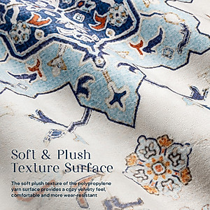 Phantoscope Hallway Runner Rug 2'x6'-Long Rug Runner Boho Retro-Patterned Washable Non-Slip Carpet for Kitchen Entryway Laundry Bedroom,Ultra-Thin Vintage Distressed Accent Rug,Blue/Orange/Cream