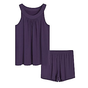 Latuza Women's Soft Bamboo Viscose Tank Top Shorts Pajamas Set 2X Eggplant