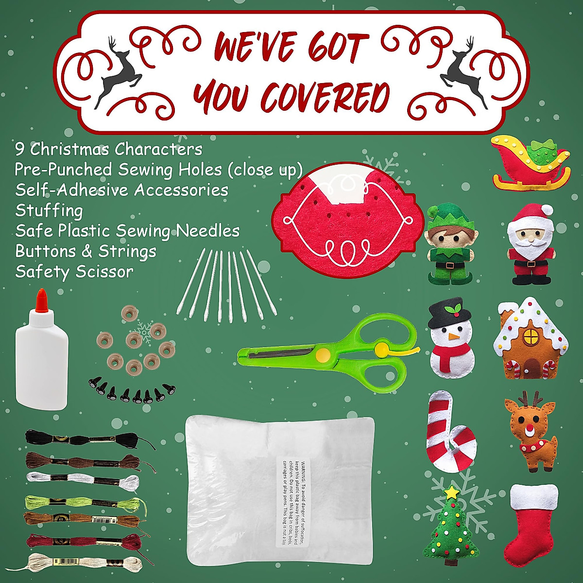 MOMOTOYS Sewing Kit for Kids, Fun & Educational Christmas Sew Craft Set for Boys and Girls Ages 8-12, Complete Beginner Sewing Kit with Felt Plushie for Creative DIY Projects