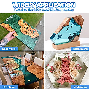 Epoxy Resin, Upgrade Formula 32OZ 2X UV Resistant Resin, Epoxy Casting and Coating Resin Kit with Sticks, Self Leveling Easy Mix for Art, Crafts, Jewelry Making, River Tables of Art Resin