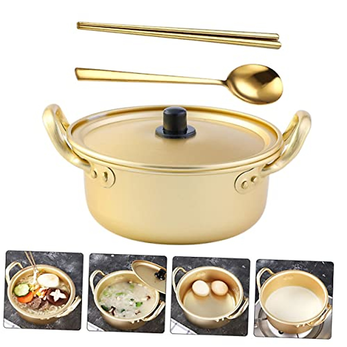 STOBAZA 2 Sets Instant Noodle Pot Stainless Steel Stock Pot Ramen Pot with Lid China Dinnerware Set Soup Pot Ramen Noodles Cooking Pot Korean Stockpot Non Stick Pot Household Cookware Food