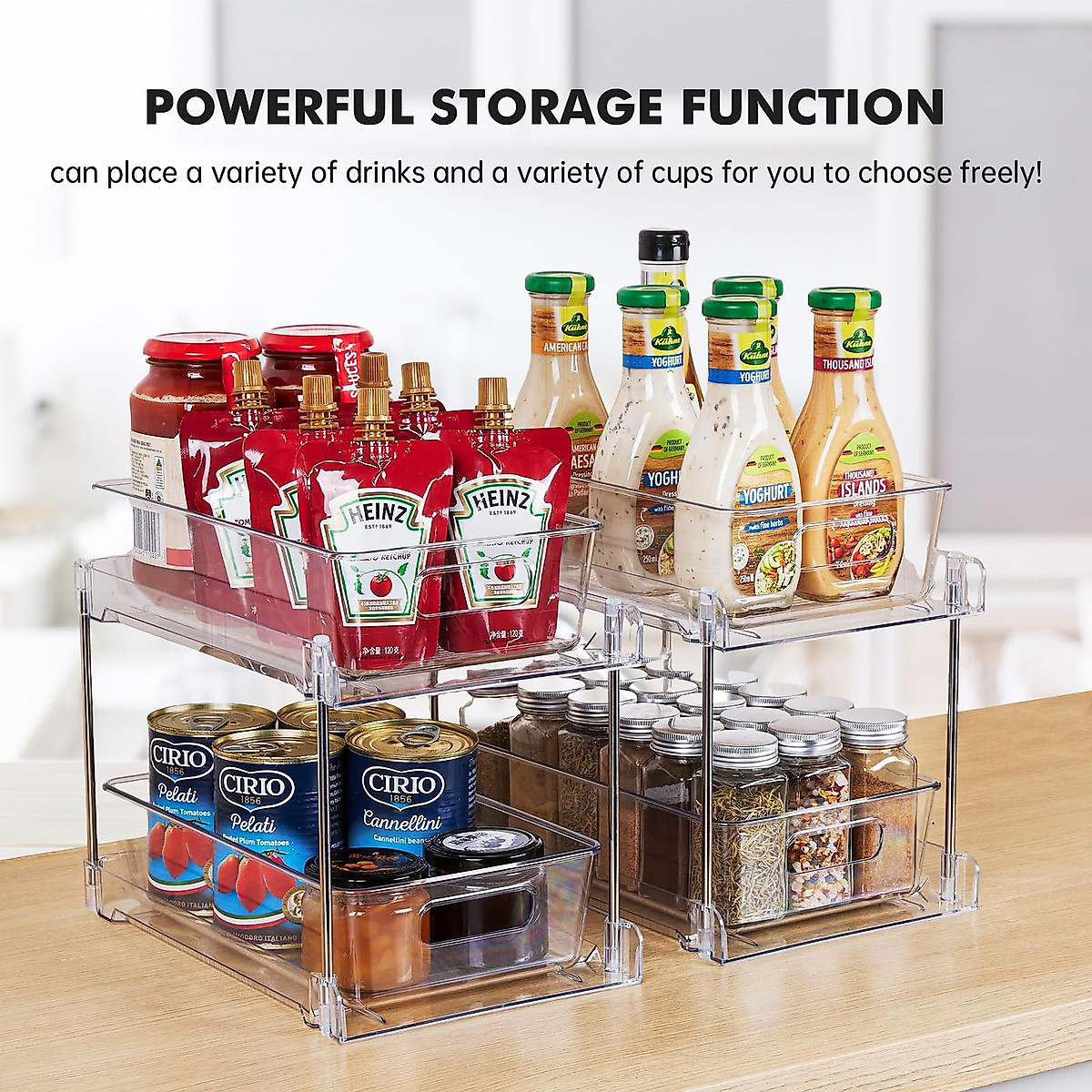 World-in-one 2 Tier Bathroom Storage Organizer, Clear Under Sink Organizers Vanity Counter Storage Container, Pantry Cabinet Drawers Bins, Pull-Out Organization, 1Pack, Transparent, TM 01