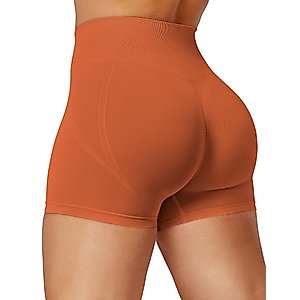 YEOREO Dora Seamless Scrunch Workout Shorts for Women High Waisted Butt Lifting Gym Yoga Biker Shorts Warm Copper L