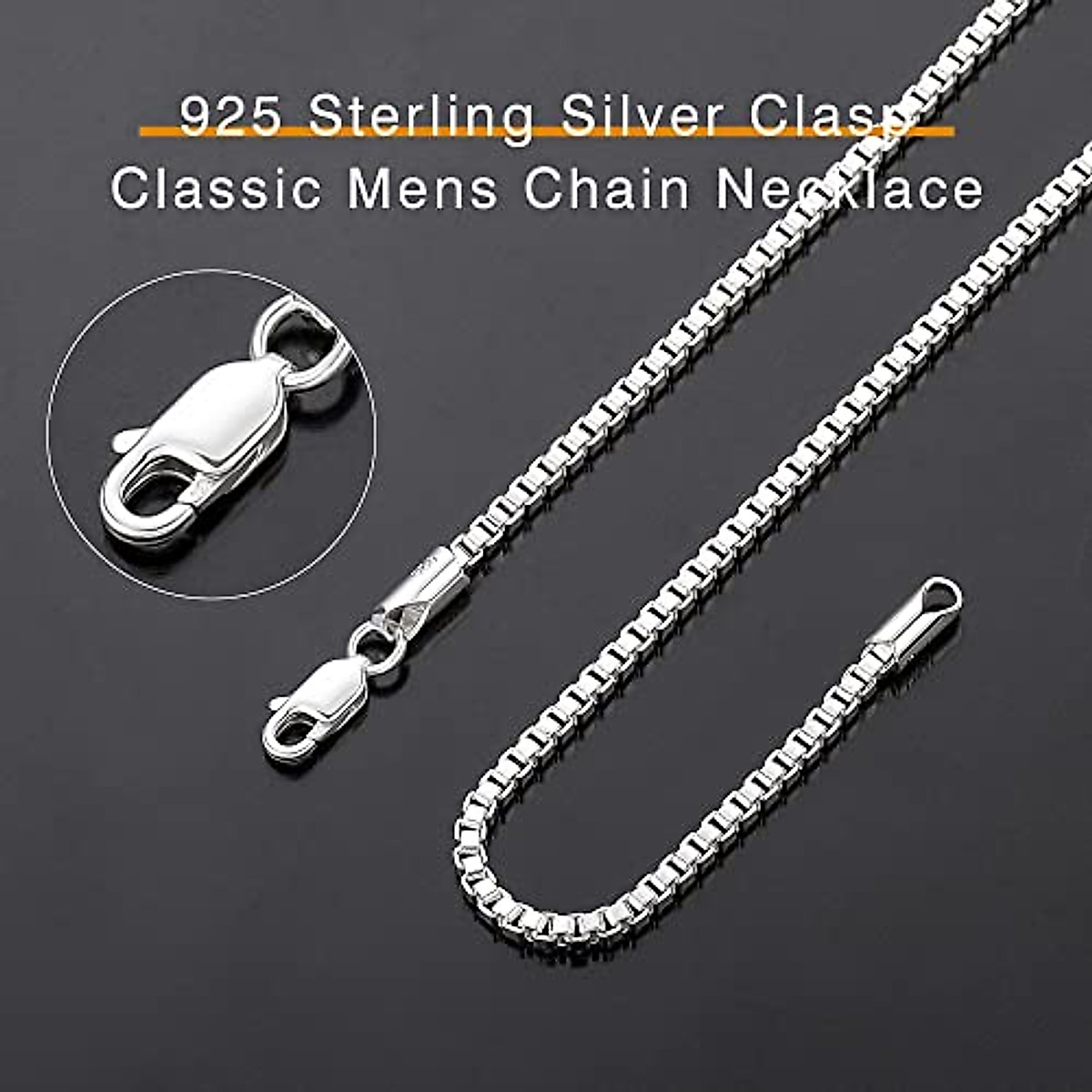 Hadoken 925 Sterling Silver Clasp Box Chain, 2mm Silver Chain for Men Women Silver Necklace Chain 16-30 Inches (20)