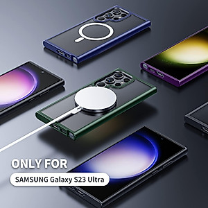 ANNGELAS for Samsung Galaxy S23 Ultra Mag-safe Case,Slim Shockproof Protective Cover with Magnetic,Frosted Hard Back Soft Silicone TPU Bumper Phone Case Compatible Galaxy S23 Ultra 6.8inch,Matte Green