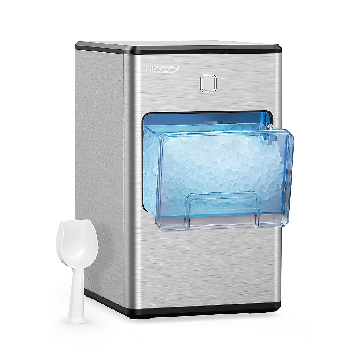 HiCOZY Nugget Ice Makers Countertop, Compact Crushed Ice Maker, Produce Ice in 5 Mins, 55LB Per Day, Self-Cleaning and Automatic Water Refill, Suitable for Home, Office (Black)