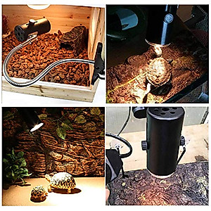 OMAYKEY 2 Pack Reptile Lamp Fixture Holder Clamp with 3-pcs 50W UVA + UVB Full Spectrum Sun Lamp Sunbathe Heat Bulb, Upgraded Lengthened Adjustable Stand & Socket, for Pet Habitat Heat Light Bulbs