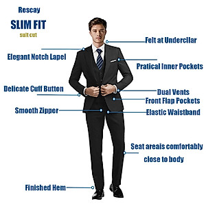 Men Suits 3 Pieces Set Slim Fit Prom Suit Tuxedo Business Formal Suit Wedding Suit Jacket Vest and Pant Suits Black XL