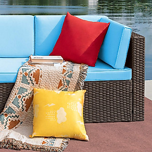 Furniwell 7 Pieces Patio Furniture Sectional Set Outdoor Wicker Rattan Sofa Set Backyard Couch Conversation Sets with Pillow, Cushions and Glass Table (Blue)