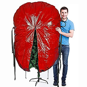 ProPik Upright Christmas Tree Storage Bag - Fits 7.5 Ft. Xmas Tree - Heavy Duty Polyethylene, Waterproof Bag for Christmas Tree Storage - Reusable, Adjustable, Zipper Closure, Ergonomic Handles for Transportation (7.5ft, Red)