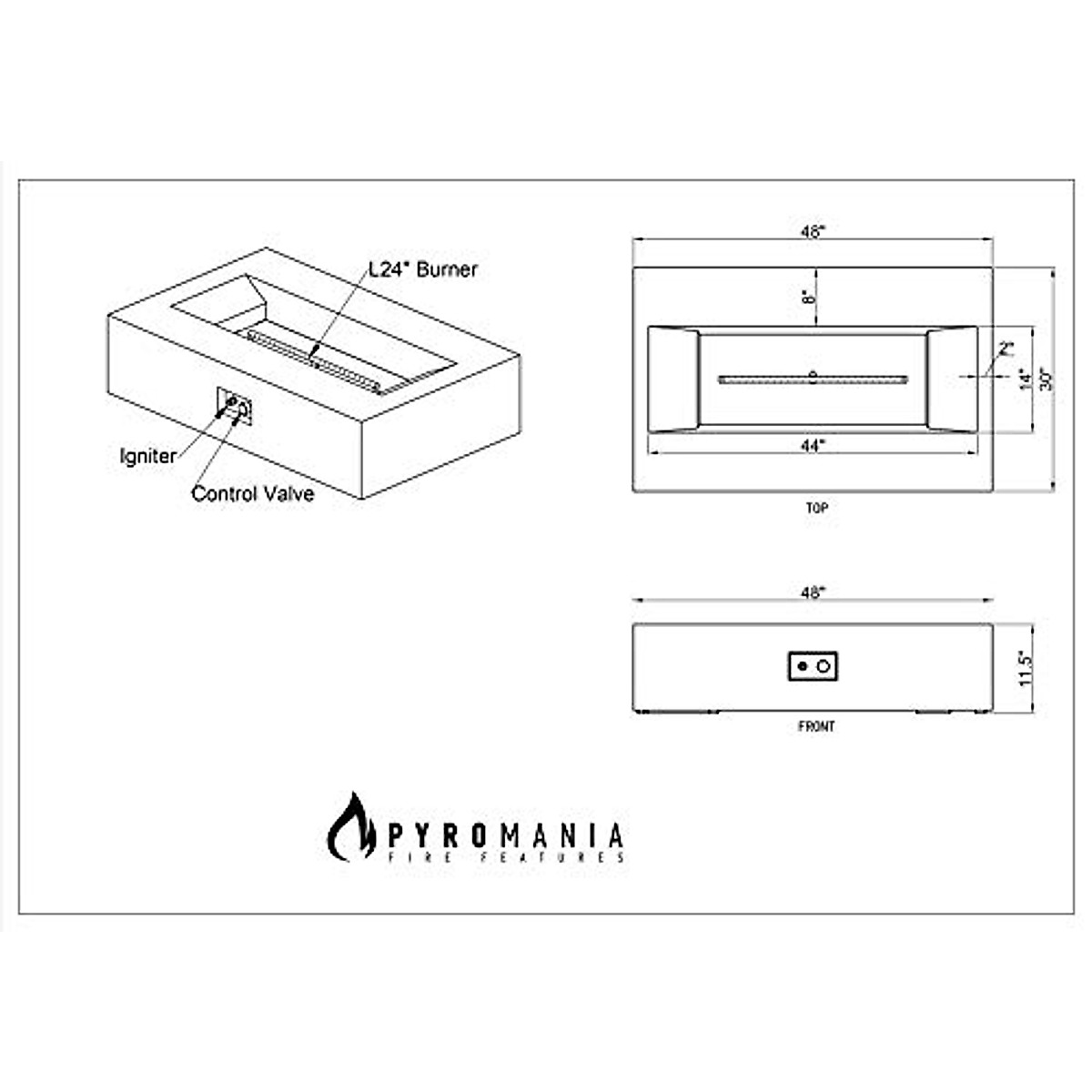 Pyromania Millenia Outdoor Concrete Fire Pit Table, 48 x 30 Inches - Natural Gas Model in Charcoal Gray Color