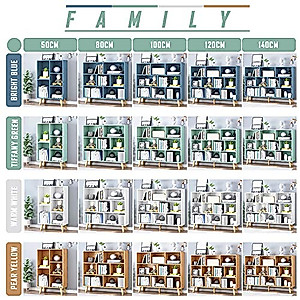 IOTXY Wooden Open Shelf Bookcase - 3-Tier Floorstanding Display Cabinet Rack with Legs, 5 Cubes Free Standing Bookshelf, Tiffany-Green