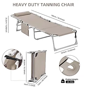 Tanning Chair for Adults with Face Hole- Versatile, Folding Chaise Lounge Chair for Outside Pool, Beach, Sunbathing and Reading on Stomach - Heavy Duty, Foldable Laying Out Chair for Tanning (Beige)