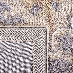 SAFAVIEH Blossom Collection Area Rug - 8' x 10', Grey & Beige, Handmade French Country Floral Wool, Ideal for High Traffic Areas in Living Room, Bedroom (BLM375F)