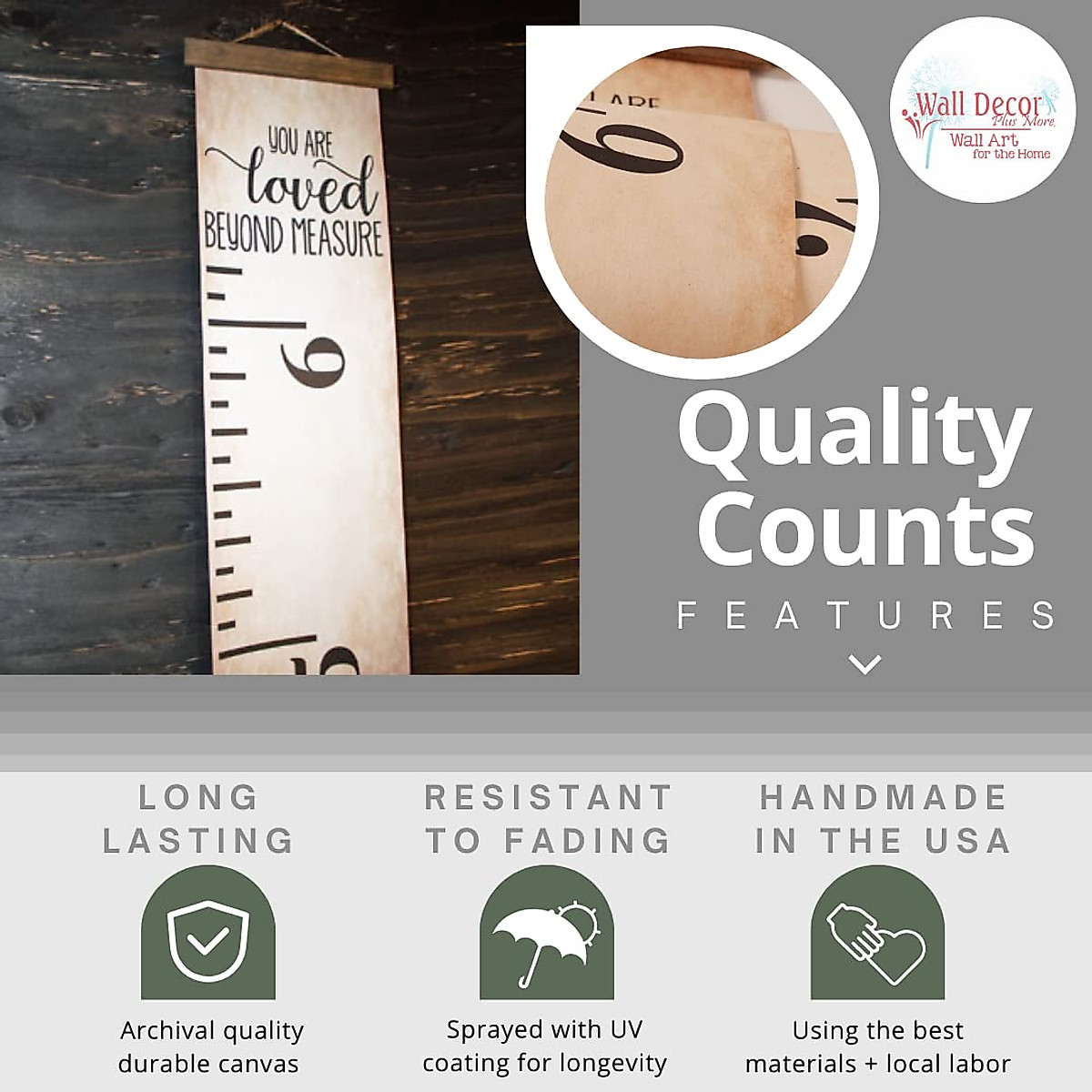 Canvas Growth Chart for Wall Nursery Decor - Gender Neutral Growth Chart for Kids - Ready to Hang Kids Height Wall Chart - Height Chart for Kids - Kids Growth Chart Wall Hanging - Growth Chart Canvas