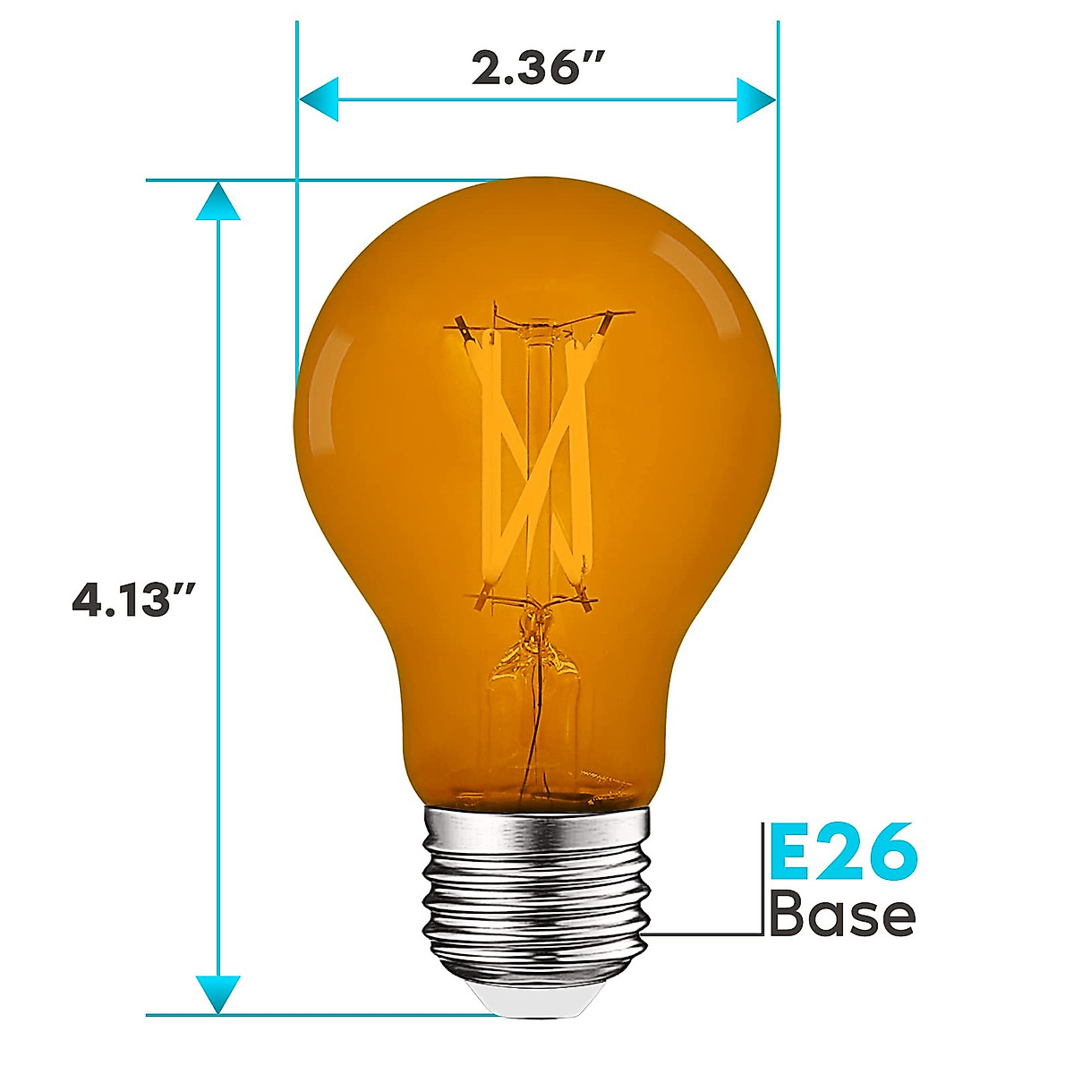 LUXRITE A19 Edison LED Orange Light Bulb, 4.5W (60W Equivalent), Colored Glass Filament, UL Listed, E26 Standard Base, Indoor Outdoor, Porch, Decoration, Party, Holiday, Event, Home Lighting