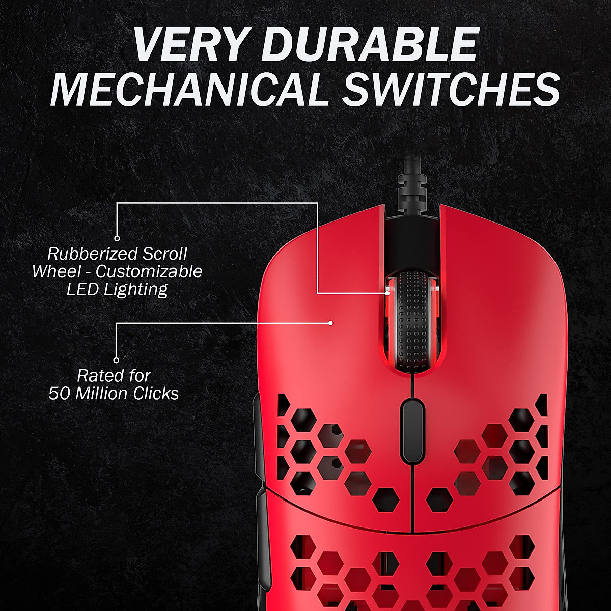 HK Gaming Mira M Ultra Lightweight RGB Gaming Mouse | Honeycomb Shell | 63 Grams | max 12000 cpi | USB Wired | 6 programmable Buttons | On-Board Memory | Anti Slip Grips | Mira-M Monza