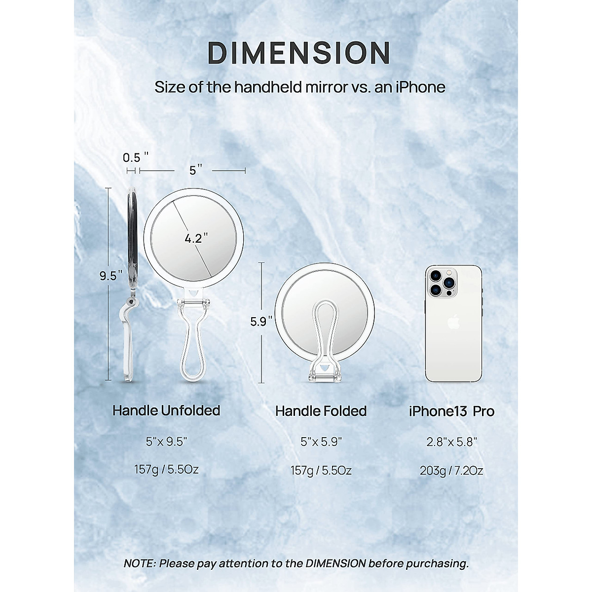 OMIRO Hand Mirror, Double-Sided 1X/15X Magnifying Foldable Makeup Mirror for Handheld, Table and Travel Usage