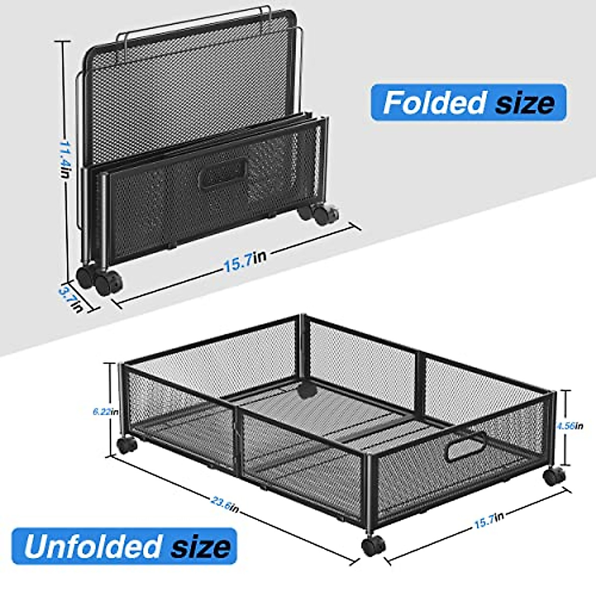BIETCR under bed storage containers with wheels,metal underbed storage containers drawers, under bed shoe storage organizer for Bedroom Clothes Shoes Blankets (2PCK.BLACK)
