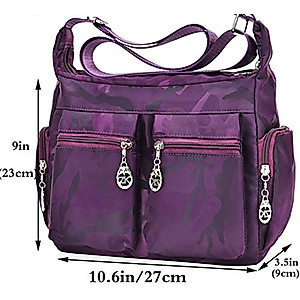 FiveloveTwo Lightweight Nylon Multi Pocket Hobo Shoulder Crossbody Bag Handbags and Purses for Women Men Top-handle Messenger Crossbody Bag Pack Totes Satchels Purple Camouflage