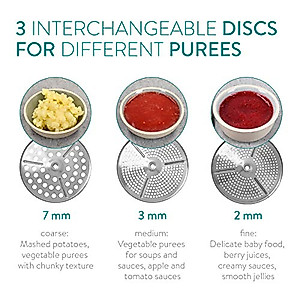 Navaris Stainless Steel Food Mill - Rotary Food Mill Vegetable Strainer Potato Masher Grinder with 3 Milling Discs, 1 Quart Capacity - Dishwasher Safe