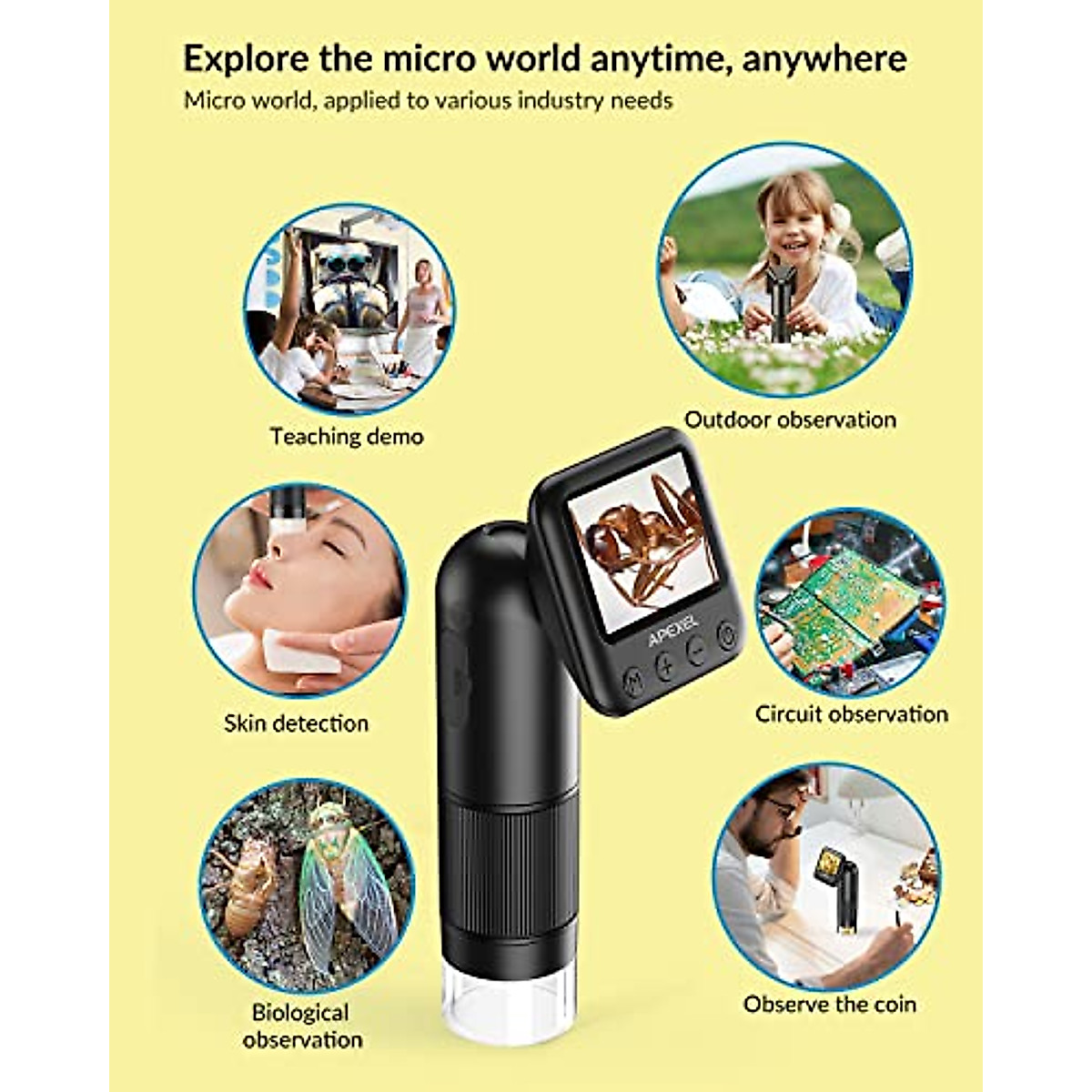 Handheld Digital Microscope, 800X HD Digital Microscope for Adults, with 2" LCD Screen Pocket Microscope for Kids, USB Lab Handheld Digital Microscopes Equipment, with 32GB SD Card