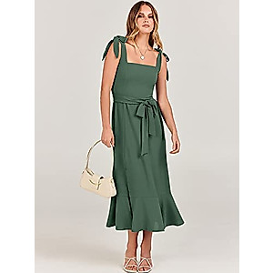 ANRABESS Women's Elegant Bridesmaid Dresses Square Neck Ruffle Split Midi Formal Dress for Wedding Guest Cocktail Party 2023 Gradution Prom Evening Night Dresses 893shenlv-L Green