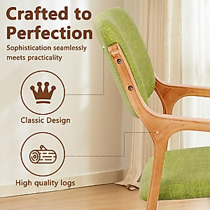 CLATINA Green Wood Mid Century Accent Chair, Fabric Armchair Side Chair with Comfort Seat Backrest for Dining Living Room Bedroom Reading Room Balcony(2P)