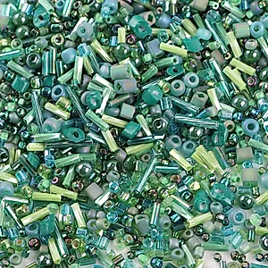 Niziky 1000PCS Mixed Glass Seed Beads, 1.5-4.5mm Green Tube Loose Glass Bugle Beads for Jewelry Making, Bracelet Making