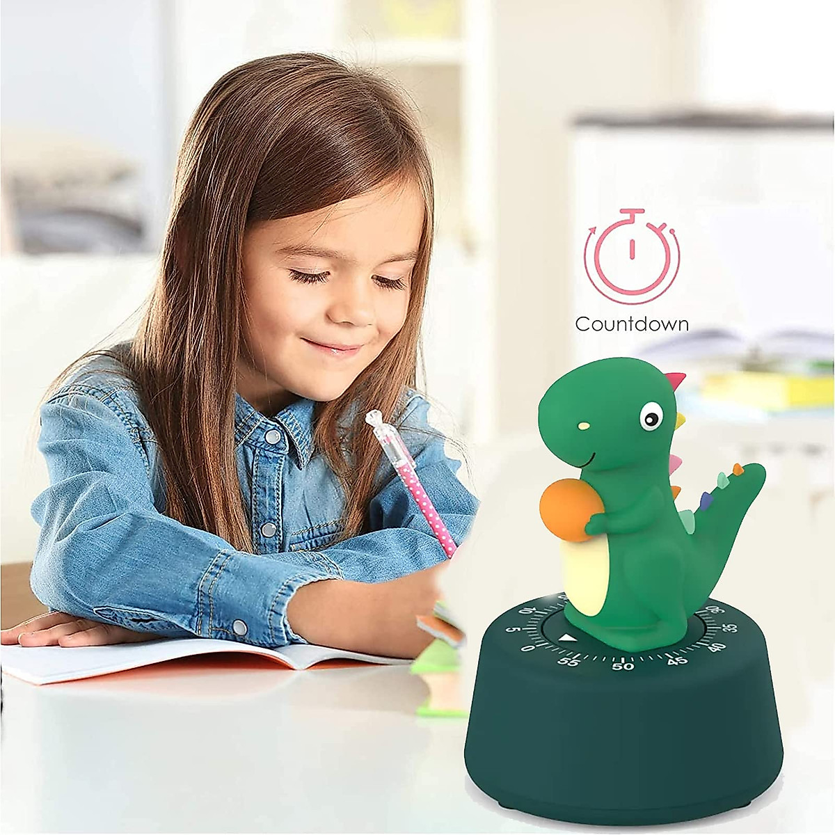 Cute Kitchen Timer Cartoon Dinosaur Timer Mechanical Counters Timer Animal Digital Countdown Timer for Housewife Office Worker Student (Dark Green)