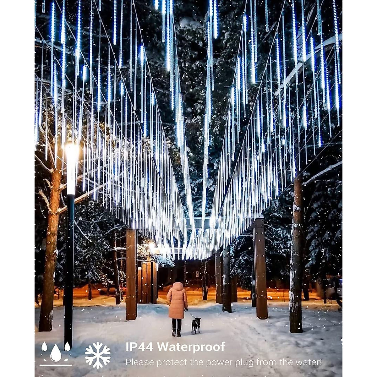 BrizLabs Christmas Meteor Shower Lights, 12 inch 10 Tubes 240 LED Cool White Falling Rain Christmas Tree Light, Outdoor Cascading Icicle Plugin Christmas Light with Timer for Xmas Tree Holiday Decor
