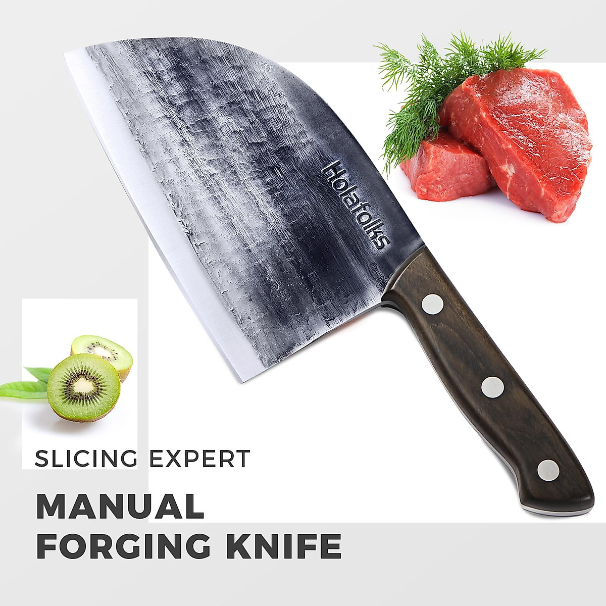 HolaFolks Serbian Chef Knife, Anti-Rust Oil Coating Kitchen Cooking Knife with Sheath, Dividing Knife Hand Forged High Carbon Steel Butcher Knife for Home Kitchen Restaurant Cooking Camping