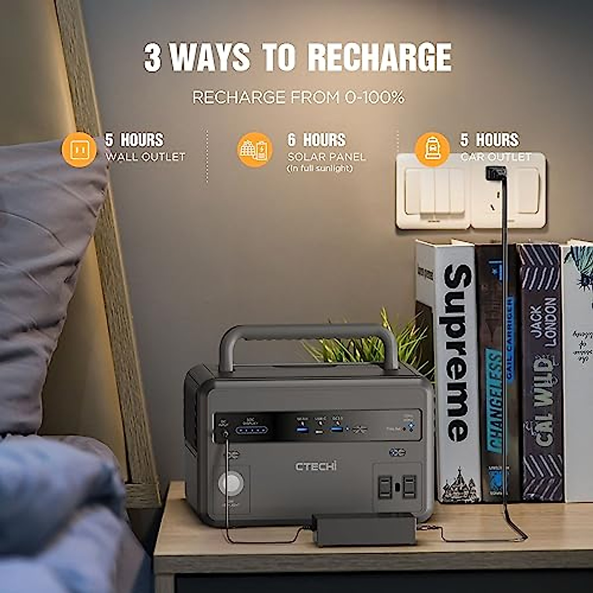 CTECHi Portable Power Station 300W with LiFePO4 Battery, 299Wh Solar Powered Generator, Battery Power Supply for Home Emergency Use, Outdoor, CPAP, Camping, Weekend Trip and Fishing
