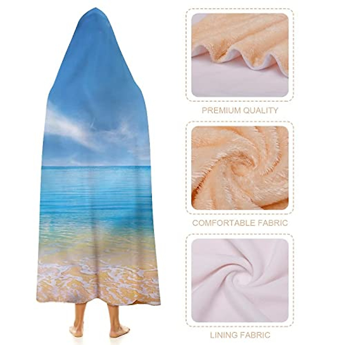 Blanket Hoodie, Tropical Women Men Hooded Blanket, Beach Summer Holiday Theme, Soft Warm Cozy, 50 x 60inches, Studying Reading Snuggling Napping Office, Multicolor