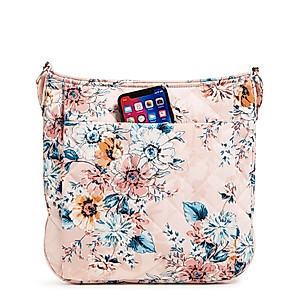 Vera Bradley Women's Performance Twill Triple Zip Hipster Crossbody Purse, Peach Blossom Bouquet, One Size