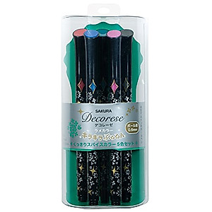 SAKURA Fun Writing Gel Ink Roller Ballpoint Pen for Decoration, Decorese Glitter 5 Color Set B, Spices Color (DB206G5B)