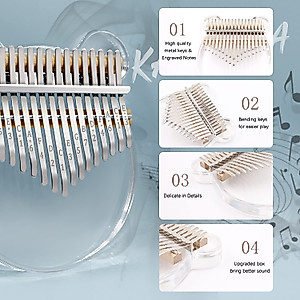 Acrylic Kalimba Thumb Piano,YUNDIE Portable 17 Keys Mbira Crystal Finger Piano, Musical Instruments Birthday Gift for Kid Adult Beginners Professional(Clear) (17 Keys)