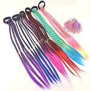 Girl Hair Extension Accessories-Rubber Band Elastic Band Hairstyle Ponytail Braid Beauty Hair Band Twist Colorful Wig Braid Head Rope Girl Dress Beautification Hair Accessories (Mixed Colors - 6Pcs)