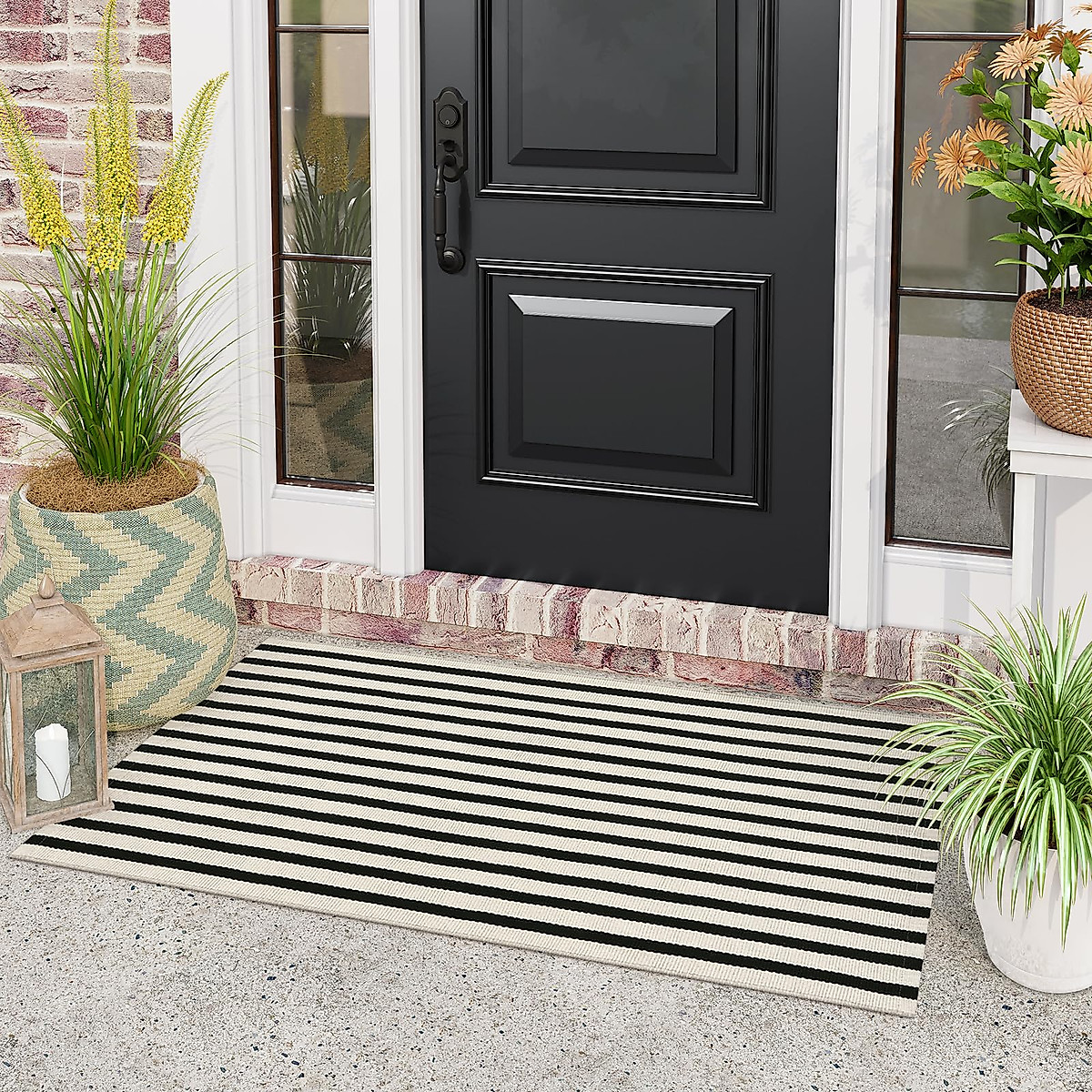 OJIA Christmas Front Door Mat 24"x51", Machine Washable Porch Rug Indoor Outdoor Rugs Outside Doormat Striped Rug Cotton Woven Entryway Rug for Kitchen/Bathroom/Farmhouse/Home Entrance