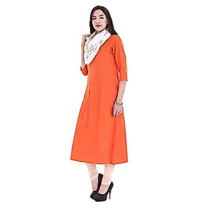 Indian Women's Plain With Scarf Rayon Kurti Orange Top By Chichi, Small