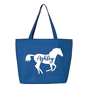 Horse Girl Tote Bag, Customized Horse Girl Tote Bag, Gifts for Horse Lover Tote Bag (Zippered Canvas Bag : 25L 20"W x 15"H x 5"D. 25" self-fabric handle. 11" handle drop)