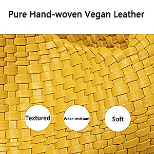 Women Vegan Leather Hand-Woven Tote Handbag Fashion Shoulder Top-handle Bag All-Match Underarm Bag with Purse (Lemon yellow)