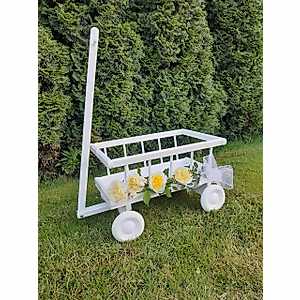 Premium Wooden Wagon JAS - Safe and Beautiful | Ideal for Weddings and Flower Girls | Color: White Fluff + seat Belt| Wheels: Rubber