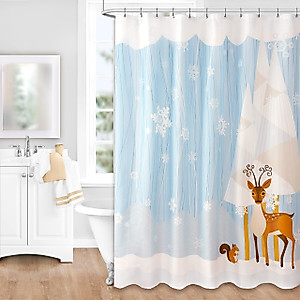 Carnation Home Fashions Christmas Shower Curtain 3 Pack - 1 Each Christmas Rubber Ducky, Christmas Critters Forest Friends, Polar Bear Ice Dancer - Set 3 Fabric Xmas Shower Curtains, Multi Color