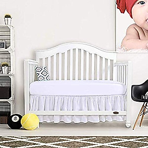 Impeccable Bedding Crib Bed Skirt Dust Ruffle, Standard Size Ruffled Bed Corners, 100 Microfiber Nursery Crib Toddler Bedding Skirt Gathered Baby Boys or Girls, 14 Drop (White), 28 x 5214 Drop