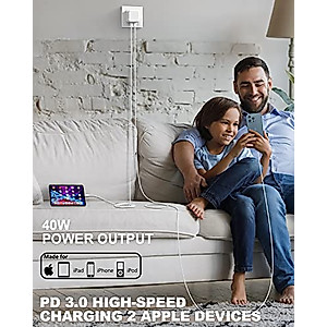 iPhone Fast Charger, 40W Dual USB-C Quick Wall Charger[MFi Certified] 2pack 10FT Extra Long Lightning Cable+Double Port Foldable USBC Apple Charger Fast Charging for iPhone 14/13/12/11/XR/XS/SE/iPad