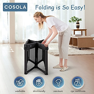 COSOLA Baby Playpen for Toddlers, Foldable Playpen Safe Anti-Fall Play Yard, Visible Mesh Play Pen with Zipper Gate, Baby Fence Play Area with Pull-up Rings, Adjustable Baby Play Yards, Black 71x59