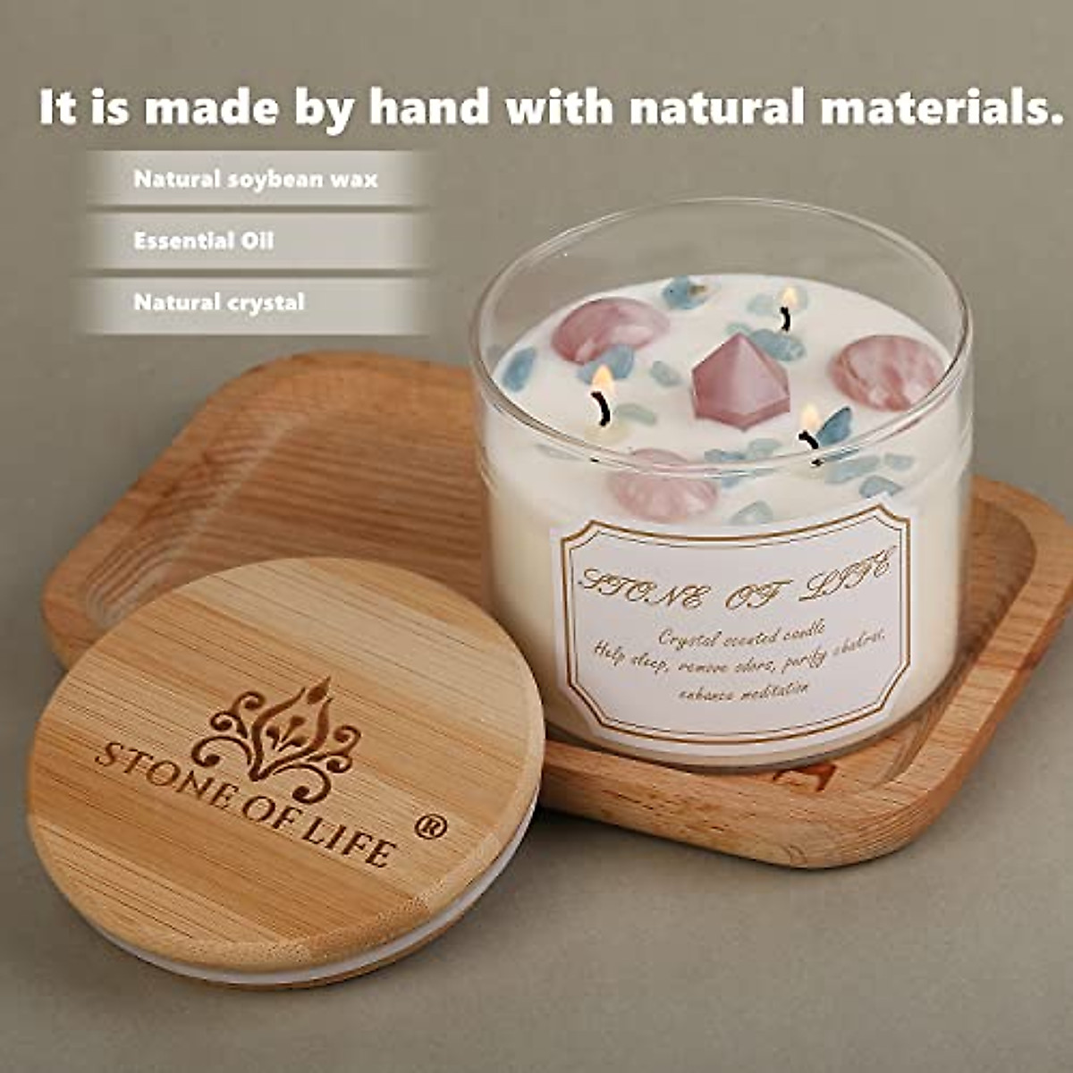 STONE OF LIFE Crystal Aromatherapy Candle, Gorgeous Candle, Great Gift for Chakra Purification, Home Yoga, Bath Therapy